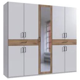 Dreht&uuml;renschrank wimex "Tibet", wei&szlig; (wei&szlig;, absetzung plankeneiche nachbildung), B:225cm H:208cm T:58cm, Holzwerkstoff, Schr&auml;nke, Dreht&uuml;renschrank, mit Schubk&auml;sten auf bequemer Zugriffsh&ouml;he