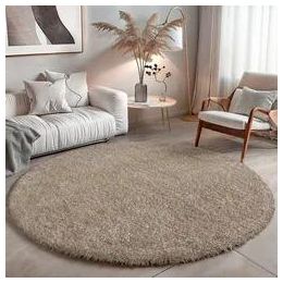 Hochflor-Teppich OTTO HOME "Banji", beige, B:150cm H:37mm L:150cm &Oslash;:150cm, Polypropylen (PP), Teppiche, Uni Farben, weich und flauschig, auch als rechteckig erh&auml;ltlich
