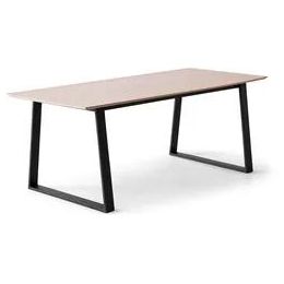 Esstisch HAMMEL FURNITURE "Meza Designtisch mit Auszugsfunktion und 2 Einlegeplatten", beige (natur, schwarz, natur), B:210cm H:74cm T:100cm, Tischplatte: Wei&szlig;pigmentiertes, matt lackiertes Eichenfurnier (nat&uuml;rliche MDF-Kante). Gestell: Pulverbeschichtetes schwarzes Metall, RAL9005 matt., Tische, Esstisch, bootsf&ouml;rmige Tischplatte MDF,Trapez gestell, in zwei Breiten