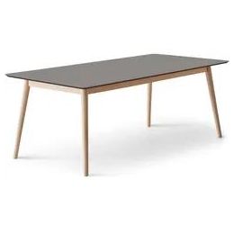 Esstisch HAMMEL FURNITURE "Meza Designtisch mit Auszugsfunktion und 2 Einlegeplatten", grau (graphit, natur, graphit), B:210cm H:74cm T:100cm, Tischplatte: Graphit nanobehandeltes Fenix-Laminat (schwarzer Rand), Gestell: Massive Eiche. Mit nanobehandeltem Laminat, einer matten, seidigen Oberfl&auml;che, die Fingerabdr&uuml;cke abweist und langlebig und hygienisch ist., Tische, Esstisch, abgerundete Tischpla