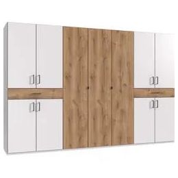Dreht&uuml;renschrank wimex "Tibet Kleiderschrank mit sehr viel Stauraum, gro&szlig;e Farbauswahl", wei&szlig; (wei&szlig;, absetzung plankeneiche nachbildung), B:313cm H:208cm T:58cm, Holzwerkstoff, Schr&auml;nke, Dreht&uuml;renschrank, mit jeweils 2 Schubladen auf bequemer Zugriffsh&ouml;he, in 3 Breiten
