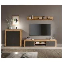 Wohnwand Home Affaire "Aosta, Breite 255cm, bestehend aus Highboard, Lowboard, Wandboard", grau (wotan eiche, grau), B:255cm H:159cm T:35cm, Holzwerkstoff, Kastenm&ouml;bel-Sets, Wohnwand, Wohnwand, Kombination, Anbauwand, M&ouml;bel Set, Schrankwand, M&ouml;bel Kombi