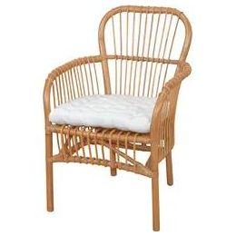 Esszimmersessel, beige (cremefarben, mit wei&szlig;em sitzkissen), B:60cm H:85cm T:65cm, Stoffbezug 100% Polyester, HOFMANN LIVING AND MORE, Sessel, Esszimmerstuhl Rattanstuhl, Handgeflochten