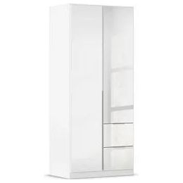 Dreht&uuml;renschrank OTTO HOME "Kleiderschrank Kleiderschr&auml;nke Schrank Garderobe AGORDO mit Glasfront", wei&szlig; (alpinwei&szlig;, glas kristallwei&szlig;), B:91cm H:210cm T:54cm, Holzwerkstoff, Schr&auml;nke, Dreht&uuml;renschrank, mit Au&szlig;enschubk&auml;sten, in 7 Breiten und 2 H&ouml;hen MADE IN GERMANY