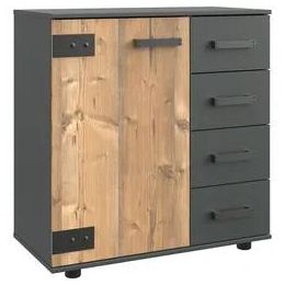 Kombikommode wimex "Stockholm, Schrank Made in Germany", grau (graphit, silber fir nachbildung), B:81cm H:83cm T:41cm, Holzwerkstoff, Sideboards, Kombikommode, rustikale Optik Industrial-Look, 1-t&uuml;rig mit 4 Schubladen, 81/41/83 cm