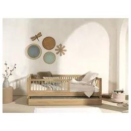 Daybett Home Affaire "Forrest 90/200 aus massiver Eiche, Oberfl&auml;che ge&ouml;lt, stabil gebaut", beige (natur ge&ouml;lt, natur ge&ouml;lt), B:97,5cm H:68cm L:207,5cm, Daybetten, mit Sprossenumrandung, Rausfallschutz vorne, ohne o. mit Bettschublade