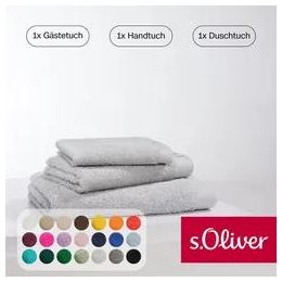 Handtuch Set s.Oliver "s.Oliver, Premium Qualit&auml;t, 600 gr/m2", grau (hellgrau), 3 Stk., Walkfrottier, Walkfrottier, Obermaterial: 100% Baumwolle, Handtuch-Sets, 1 G&auml;stetuch 30x50 cm, 1 Handtuch 50x100 cm, 1 Duschtuch 70x140 cm