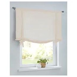 Bindegardine Kutti "Cottage Raffgardine" Gr. 5, beige (beige, wei&szlig;), B:120cm H:100cm, Baumwolle, Gardinen, kariert, Baumwolle, Stangendurchzug, Bindegardine