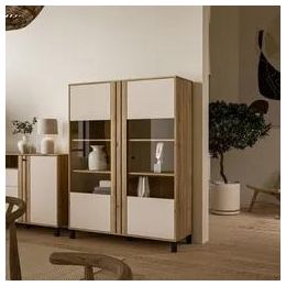 Highboard FORTE "Killarney", beige (mauvella eiche, sand), B:121,4cm H:161cm T:42cm, Dekorfolie, Glas, MDF, Metall, Spanplatte, Sideboards, Highboard, Highboardvitrine, Stauraum, Soft Close
