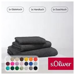 Handtuch Set s.Oliver "s.Oliver, Premium Qualit&auml;t, 600 gr/m2", schwarz, 3 Stk., Walkfrottier, Walkfrottier, Obermaterial: 100% Baumwolle, Handtuch-Sets, 1 G&auml;stetuch 30x50 cm, 1 Handtuch 50x100 cm, 1 Duschtuch 70x140 cm