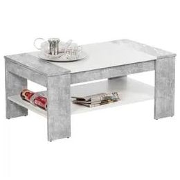 Couchtisch Stolkom "Finley mit Ablageboden, Eiche Sonoma Wei&szlig;, BxHxT 100x44x58 cm", grau (grau, beton, wei&szlig;), B/H/T: 100cm x 44cm x 58cm, Tische, Couchtisch, Schubladenfront mit Lamellen-Optik, Couchtisch rollbar