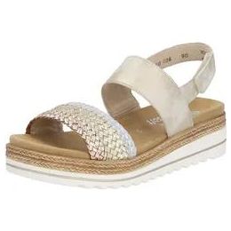 Keilsandalette Remonte "ELLE-Collection", Damen, Gr. 40, beige (goldfarben, beige), Leder, Lederimitat, Flechtoptik, Schuhe, Sommerschuh, Sandale, Keilabsatz, mit Flechtbandage im Metalliclook