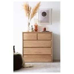 Schubkastenkommode Home Affaire "Zetra Schubladenschrank, 2 + 3 Schubladen mit Soft-Close-Function", beige (eiche natur, ge&ouml;lt), B:88cm H:91cm T:42cm, FSC-zertifiziertes Massivholz, Sideboards, Fertig montiert, Eiche Massivholz, Breite 88 cm