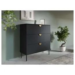 Kommode Home Affaire "BELLOT Sideboard mit 3 Schubladen, Ma&szlig;e B/T/H: 100/40/107 cm", schwarz (schwarzer graphit), B:100cm H:107cm T:40cm, Melamin, Sideboards, Kommode, auf Metallf&uuml;&szlig;en, mit goldenen Metallgriffe