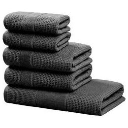 Handtuch Set OTTO HOME "Kimi, Duschtuch, Handt&uuml;cher und G&auml;stet&uuml;cher", grau (schiefer), 5, Walkfrottee, Walkfrottee, Obermaterial: 100% Baumwolle, Handtuch-Sets, 100% Baumwolle, einfarbig, weich, mit Bord&uuml;re, besondere Struktur