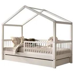 Hausbett Home Affaire "Forrest mit Dachaufbau, Rausfallschutz, sp&auml;ter umbaubar zum Einzelbett", wei&szlig; (wei&szlig;, wei&szlig;, wei&szlig;), B:97,5cm H:170cm L:207,5cm, Betten, 90/200 Buche massiv wei&szlig; lackiert, wahlweise mit o. ohne Bettschublade