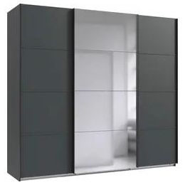 Schwebet&uuml;renschrank wimex "Jork Kleiderschrank mit Spiegel, schwarze Metallgriffe", grau (graphit), B:225cm H:208cm T:65cm, Holzwerkstoff, Schr&auml;nke, Schwebet&uuml;renschrank, Schrank in verschiedenen Gr&ouml;&szlig;en und Innenausstattungsvarianten