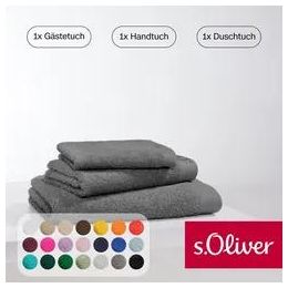 Handtuch Set s.Oliver "s.Oliver, Premium Qualit&auml;t, 600 gr/m2", grau, 3 Stk., Walkfrottier, Walkfrottier, Obermaterial: 100% Baumwolle, Handtuch-Sets, 1 G&auml;stetuch 30x50 cm, 1 Handtuch 50x100 cm, 1 Duschtuch 70x140 cm