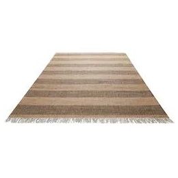 Teppich GREEN LOOOP "Virgil", braun (cognac braun,cognac braun), B:80cm H:4mm L:150cm, Jute, Teppiche, Teppich, Naturfaser Teppich aus 80% Jute 20% Baumwolle, mit Fransen, Wohnzimmer