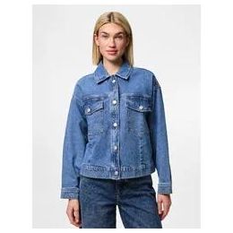 Jeansjacke Pieces "PCELMA DENIM JACKET NOOS BC", Damen, Gr. XS, blau (medium blau denim), Denim/Jeans, Obermaterial: 99% Baumwolle, 1% Elasthan, unifarben, regular fit normal, Jacken Jeansjacke