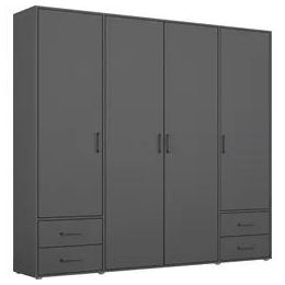 Dreht&uuml;renschrank Rauch "Kleiderschrank Schrank Garderobe W&auml;scheschrank VOYAGER", grau (graumetallic, griffe graumetallic), B:187cm H:194cm T:53cm, Holzwerkstoff, Schr&auml;nke, Dreht&uuml;renschrank, mit 2 modernen Griffvarianten, mit Au&szlig;enschubladen MADE IN GERMANY