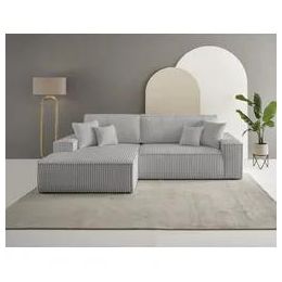 Ecksofa OTTO HOME "FINNLEY, L-Form 257 cm, Schlafsofa", grau, B:267cm H:85cm T:167cm, Bezugstoff 100% PES ;Gramatur 400g/qm +/- 5%, Sofas, Ecksofa, mit Bettkasten, in Boucl&eacute;, Struktur fein und Mega Cord