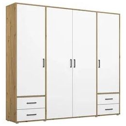 Dreht&uuml;renschrank Rauch "Kleiderschrank Schrank Garderobe W&auml;scheschrank VOYAGER", wei&szlig; (eiche artisan, alpinwei&szlig;, griffe graumetallic), B:187cm H:194cm T:53cm, Holzwerkstoff, Schr&auml;nke, Dreht&uuml;renschrank, mit 2 modernen Griffvarianten, mit Au&szlig;enschubladen MADE IN GERMANY