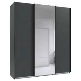 Schwebet&uuml;renschrank wimex "Jork Kleiderschrank mit Spiegel, schwarze Metallgriffe", grau (graphit), B:180cm H:208cm T:65cm, Holzwerkstoff, Schr&auml;nke, Schwebet&uuml;renschrank, Schrank in verschiedenen Gr&ouml;&szlig;en und Innenausstattungsvarianten