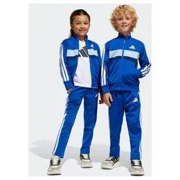 Trainingsanzug Adidas SPORTSWEAR "SEASONAL ESSENTIALS TIBERIO 3-STREIFEN TRICOT KIDS", Jungen, Gr. 128, blau (royal blau, wei&szlig;, glow blau), Obermaterial: 100% Polyester, Sportanz&uuml;ge Trainingsanzug