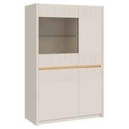 Vitrine FORTE "Oak Squere Highboard, Soft-Close, Glat&uuml;re", mauvella eiche, sand, B:95,3cm H:146,7cm T:41,5cm, Holzwerkstoff, Schr&auml;nke, Vitrine, B/H/T 95,3/146,7/41,5 cm, Beleuchtung, SoftClose
