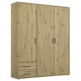 Dreht&uuml;renschrank Rauch "Kleiderschrank Schrank Garderobe W&auml;scheschrank VOYAGER", braun (eiche artisan, griffe graumetallic), B:140cm H:194cm T:53cm, Holzwerkstoff, Schr&auml;nke, Dreht&uuml;renschrank, mit 2 modernen Griffvarianten, mit Au&szlig;enschubladen MADE IN GERMANY