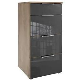 Schubkastenkommode wimex "Level36 C by fresh to go", grau (plankeneiche nachbildung, glas grau), B:41cm H:84cm T:41cm, Holzwerkstoff, Sideboards, mit Glaselementen auf der Front, soft-close Funktion, 41cm breit