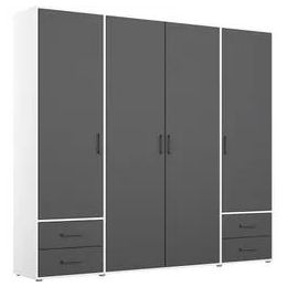 Dreht&uuml;renschrank Rauch "Kleiderschrank Schrank Garderobe W&auml;scheschrank VOYAGER", wei&szlig; (alpinwei&szlig;, graumetallic, griffe graumetallic), B:187cm H:194cm T:53cm, Holzwerkstoff, Schr&auml;nke, Dreht&uuml;renschrank, mit 2 modernen Griffvarianten, mit Au&szlig;enschubladen MADE IN GERMANY