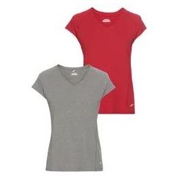 Funktionsshirt FAYN SPORTS "Double Pack Essential", Damen, Gr. 44, schwarz (anthra melange, salsa rot), Jersey, Obermaterial: 58% Baumwolle, 38% Polyester, 4% Elasthan, unifarben, figurbetont, V-Ausschnitt, Shirts Funktionsshirt, Kurzarm, lockere Passform, unifarben, V-Ausschnitt