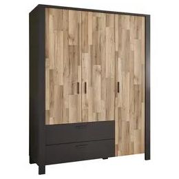 Dreht&uuml;renschrank Begabino "Dallas Schrank, Kleiderschrank mit Dreht&uuml;ren", beige (graphit, montana oak), B:166cm H:214cm T:58cm, Dekorfolie, Schr&auml;nke, Dreht&uuml;renschrank, mit 3 farblich abgesetzten Schubk&auml;sten