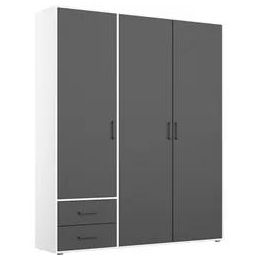 Dreht&uuml;renschrank Rauch "Kleiderschrank Schrank Garderobe W&auml;scheschrank VOYAGER", wei&szlig; (alpinwei&szlig;, graumetallic, griffe graumetallic), B:140cm H:194cm T:53cm, Holzwerkstoff, Schr&auml;nke, Dreht&uuml;renschrank, mit 2 modernen Griffvarianten, mit Au&szlig;enschubladen MADE IN GERMANY