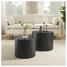 Couchtisch Salesfever "Coffeetable im 2er-Set: Stilvoller Mittelpunkt", schwarz (schwarz, schwarz), B:48cm H:38cm T:48cm, MDF mit Eschenholzfurnier, Tische, Couchtisch, mit Holzfurnier