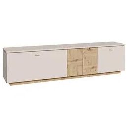 Lowboard FORTE "LouotoTV-Board, TV-Schrank", beige (sand, artisan eiche), B:224,8cm H:57,7cm T:41,6cm, Holzwerkstoff, Sideboards, Lowboard, TV Board, Metallgriffe, Stauraum, Soft Close, Breite 224,8cm