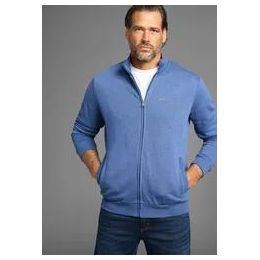 MAN'S WORLD Sweatjacke MAN'S WORLD, Herren, Gr. L (52/54), blau (blau, melange), angeraute Sweatware, Obermaterial: 60% Baumwolle, 40% Polyester, meliert, Basic, regular fit, hoch geschlossener Ausschnitt, Sweatjacken Sweatjacke, Stehkragen und dezentem Logodruck