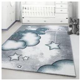 Kinderteppich Ayyildiz TEPPICHE "Kids 580", blau, B:140cm H:12mm L:200cm, Kunstfaser, Teppiche, Kinderteppich, auch in rund, Teddyb&auml;r, Sterne Design, Kurzflor