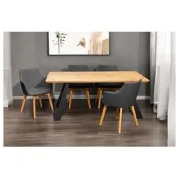 Essgruppe Home Affaire "Ena Sitzgruppe f&uuml;r K&uuml;che/Esszimmer, Esstisch mit 4 Polsterst&uuml;hlen 5tlg", schwarz (, anthrazit, anthrazit, natur), B:180cm H:73cm T:90cm, FSC-zertifiziertes Massivholz, Holzwerkstoff, Metall, Polyester, Sitzm&ouml;bel-Sets, Essgruppe, Stuhlbeine in Eiche Natur oder Buche Schwarz, Tisch 180 cm, U-Gestell