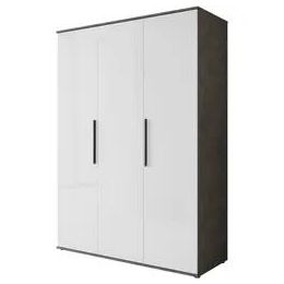 Kleiderschrank OTTO HOME "LAGOS W&auml;scheschrank, Garderobe, schwarze Griffe, Made in Europe", wei&szlig; (matera anthrazit, wei&szlig; hg), B:134,4cm H:187,3cm T:51cm, FSC-zertifizierter Holzwerkstoff, Schr&auml;nke, Kleiderschrank, Moderner Dreht&uuml;renschrank, FSC-zertifiziert, Schlafzimmerschrank