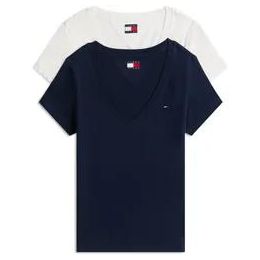 Tommy Hilfiger T-Shirt TOMMY JEANS "TJW 2PACK V-NECK TEE", Damen, Gr. XL (42), blau (ecru, schwarz night navy), Jersey, Obermaterial: 100% Baumwolle, unifarben, regular fit h&uuml;ftlang, V-Ausschnitt, abgesteppt, Shirts T-Shirt, mit Logostickerei
