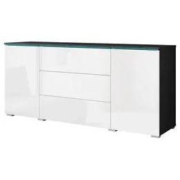 Sideboard Home Affaire "VERA, grifflos", schwarz-wei&szlig; (matera anthrazit, wei&szlig; hochglanz), B:150cm H:67,9cm T:39,5cm, Sideboards, Sideboard, verstellbare Einlegeb&ouml;den, Wahlweise mit oder ohne Beleuchtung