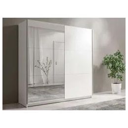 Schwebet&uuml;renschrank Home Affaire "Kleiderschrank Fresno mit 5 Einlegeb&ouml;den, Spiegel und Kleiderstange", wei&szlig;, B:150,6cm H:207cm T:61,5cm, Melamin, Schr&auml;nke, Schwebet&uuml;renschrank, Garderobe mit 2 Schwebet&uuml;ren, B/H/T 150/207/62 cm