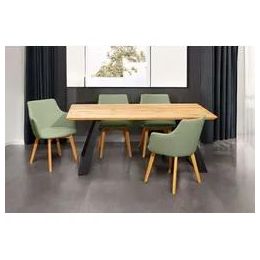 Essgruppe Home Affaire "Ena Sitzgruppe f&uuml;r K&uuml;che/Esszimmer, Esstisch mit 4 Polsterst&uuml;hlen 5tlg", grau (, hellgr&uuml;n, hellgr&uuml;n, natur), B:180cm H:73cm T:90cm, FSC-zertifiziertes Massivholz, Holzwerkstoff, Metall, Polyester, Sitzm&ouml;bel-Sets, Essgruppe, Stuhlbeine in Eiche Natur oder Buche Schwarz, Tisch 180 cm, U-Gestell