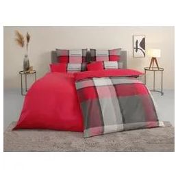 Bettw&auml;sche Tom Tailor HOME "Lenny in Gr. 135x200 oder 155x220 cm", rot (rot, grau), B/L: 135cm x 200cm, 1 Stk., 1 Stk., Renforc&eacute;, B/L: 80cm x 80cm, 3 Stk., Renforc&eacute;, Obermaterial: 100% Baumwolle, Bettw&auml;sche, Bettw&auml;sche, mit GRATIS-Zugabe: Kissenh&uuml;lle 1tlg., in Biber und Renforc&eacute; erh&auml;ltlich