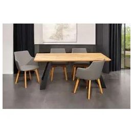 Essgruppe Home Affaire "Ena Sitzgruppe f&uuml;r K&uuml;che/Esszimmer, Esstisch mit 4 Polsterst&uuml;hlen 5tlg", braun (, hellbraun, hellbraun, natur), B:180cm H:73cm T:90cm, FSC-zertifiziertes Massivholz, Holzwerkstoff, Metall, Polyester, Sitzm&ouml;bel-Sets, Essgruppe, Stuhlbeine in Eiche Natur oder Buche Schwarz, Tisch 180 cm, U-Gestell