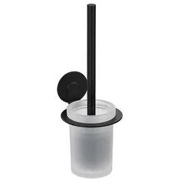 WC-Garnitur Wenko "Turbo-Loc Modell Bivio", schwarz, B:12cm H:34,5cm L:14cm, Aluminium, Glas, Reinigungsb&uuml;rsten, Wandhalter aus Aluminium ohne Bohren, Einsatz aus Glas, mit Klob&uuml;rste
