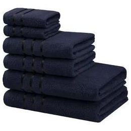 Handtuch Set Bruno Banani "Clement, Duscht&uuml;cher, Handt&uuml;cher, Seift&uuml;cher", blau (marine), Obermaterial: 100% Baumwolle, Handtuch-Sets, mit dezent gl&auml;nzender Streifenbord&uuml;re, einfarbig, aus 100% Baumwolle